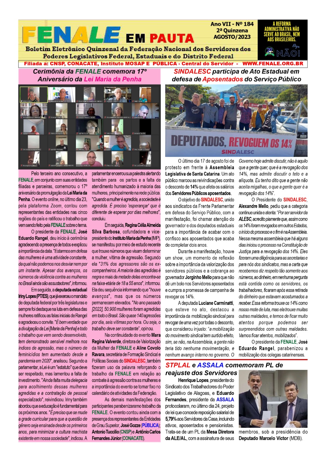 FENALEFENALE em Pauta n°184 | FENALE